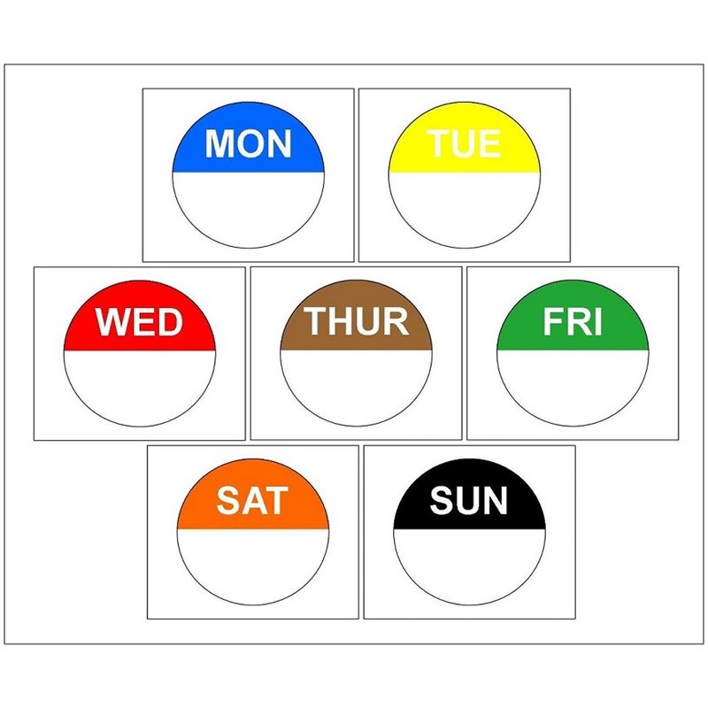 7 x 1,000 Day Dots - Monday to Sunday - Colour Coded Food Labels ...
